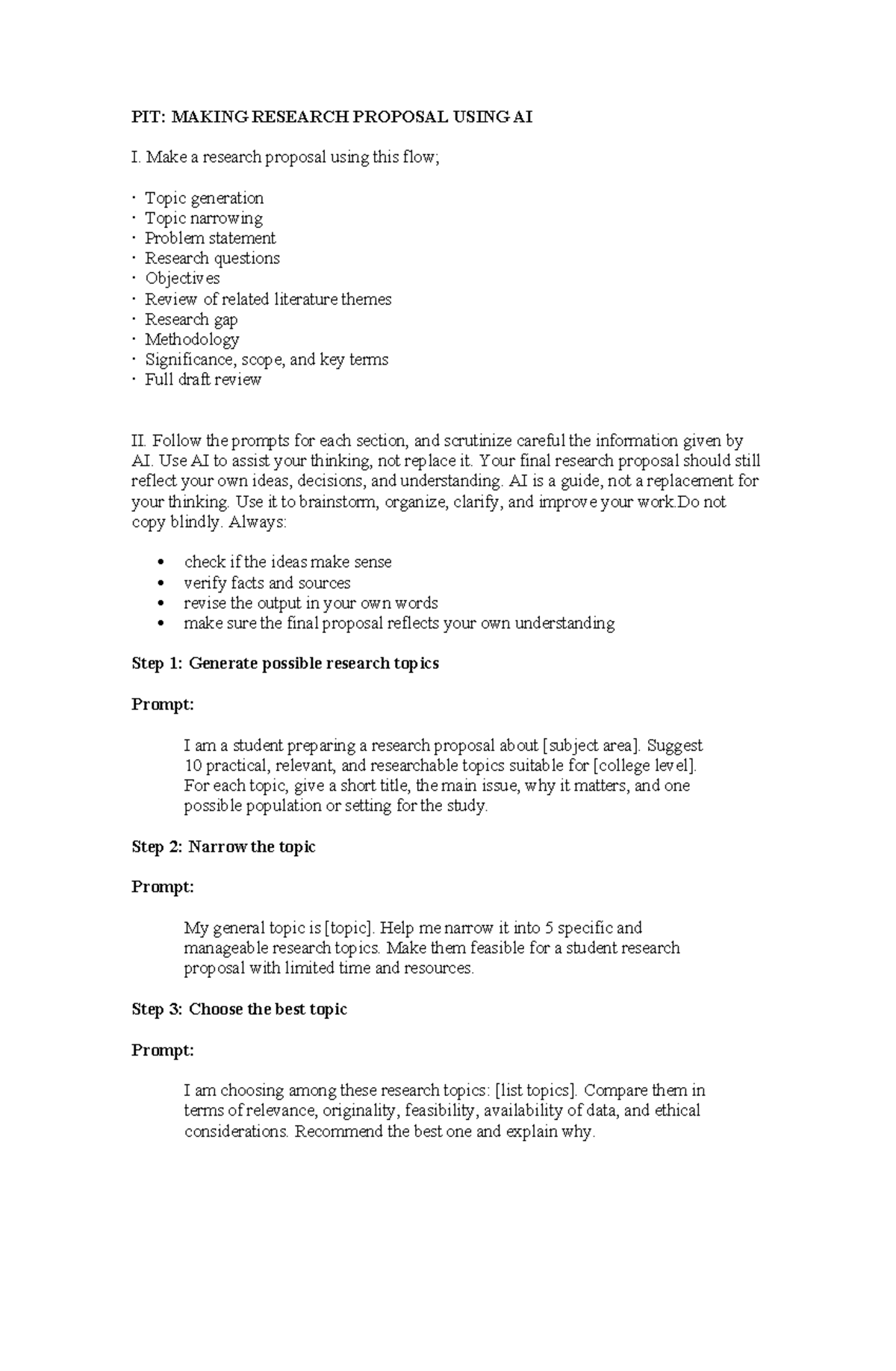PIT-STS: Crafting an AI-Assisted Research Proposal Guide - Studocu