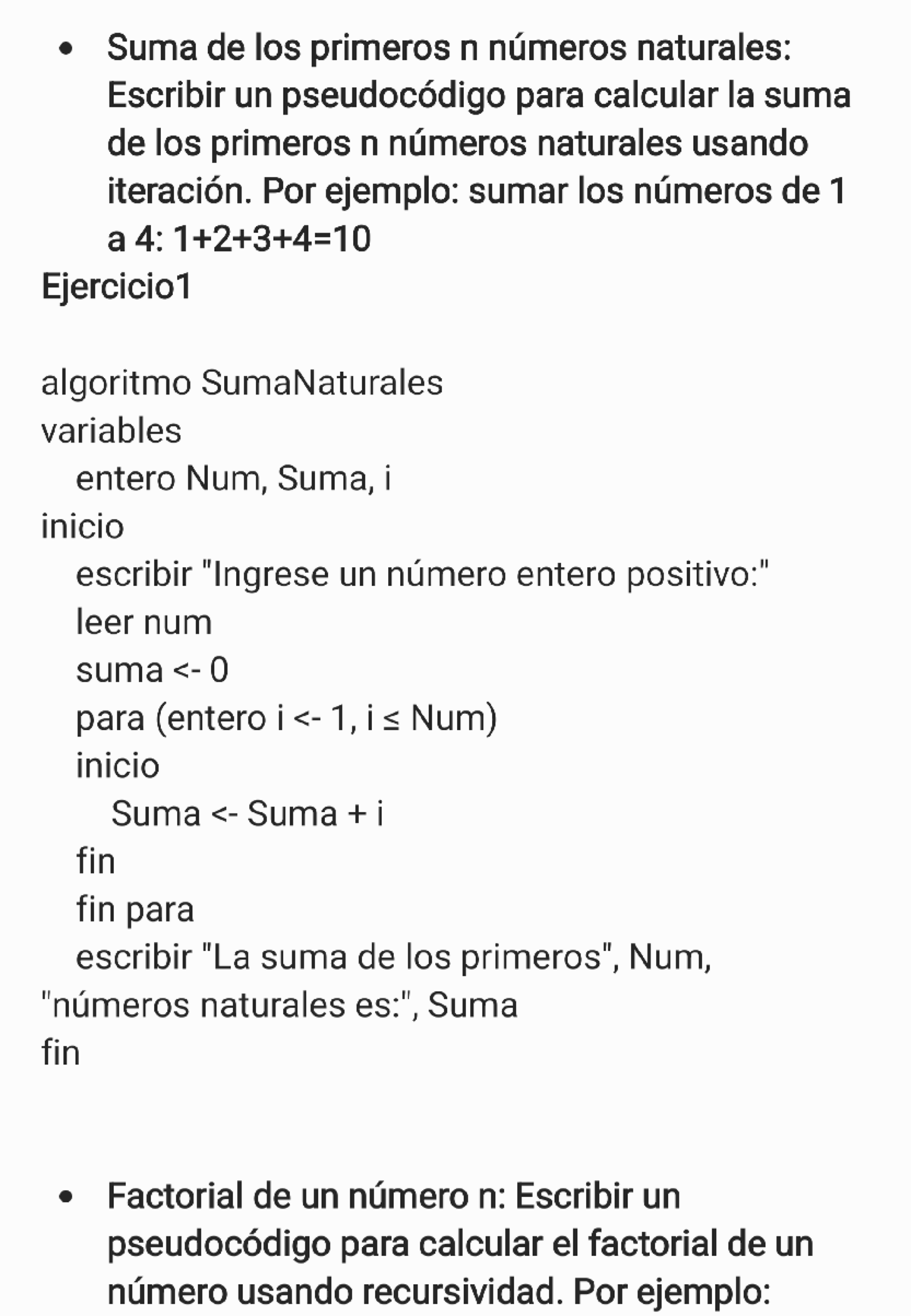 Ejercicios de Pseudocódigo - Suma de los primeros n números naturales ...