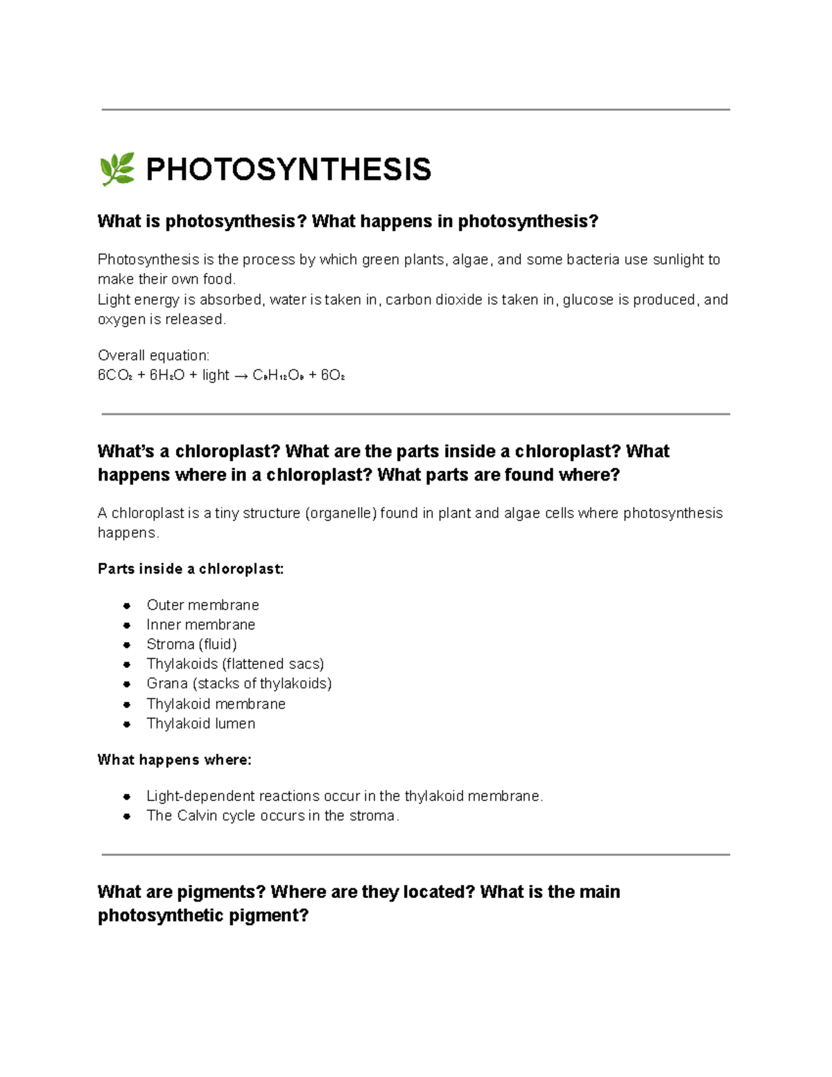 Photosynthesis and Cellular Respiration Overview - Studocu