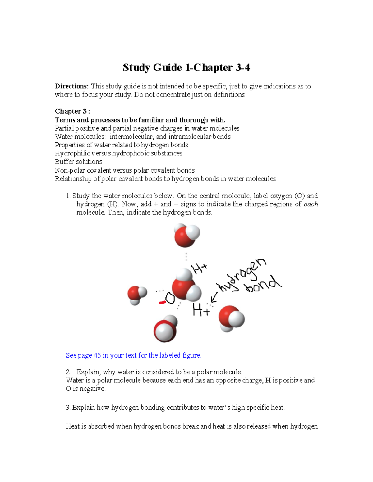 Study Guide for Biology 101: Chapters 3-4 on Water Properties and ...