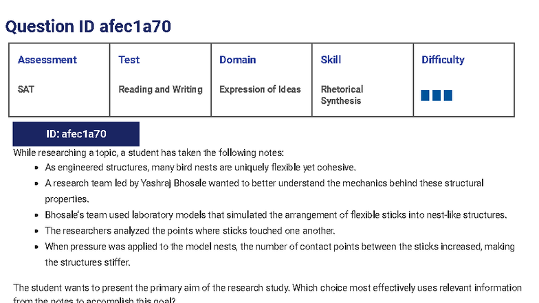 [SSQB] SAT Reading & Writing Expression of Ideas Assessment Test Notes ...