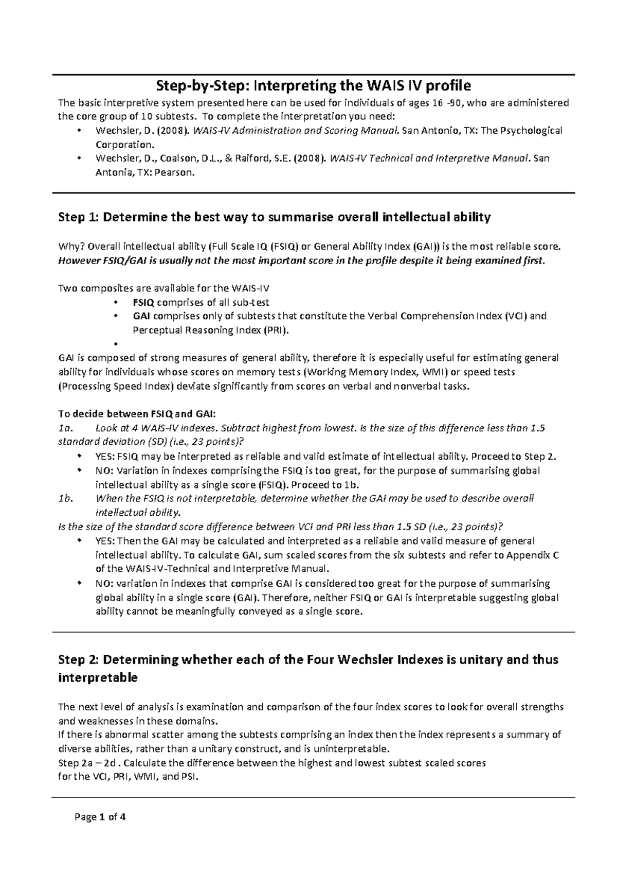 Step-by-Step Guide to WAIS-IV Interpretation Process - Studocu