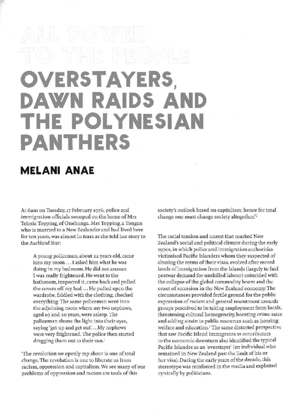 ANTH205: All Power to the People - Overstayers and Dawn Raids - Studocu