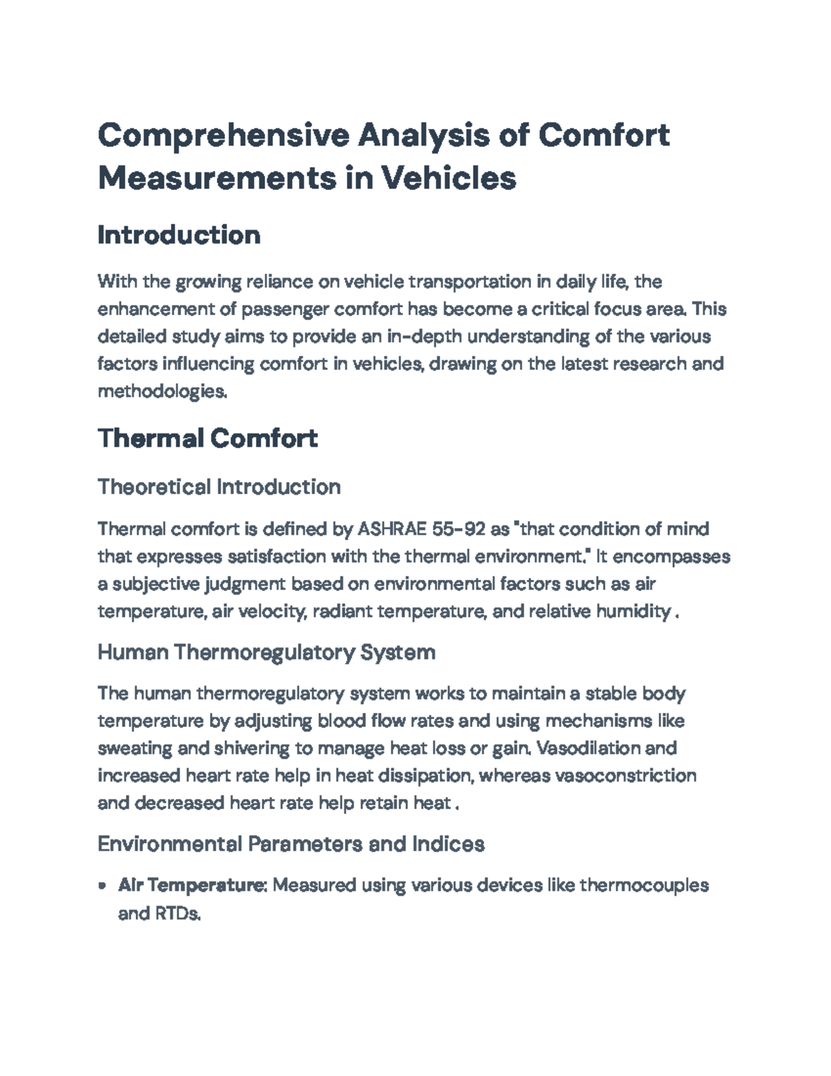 Comprehensive Analysis of Vehicle Comfort: Factors and Measurements ...