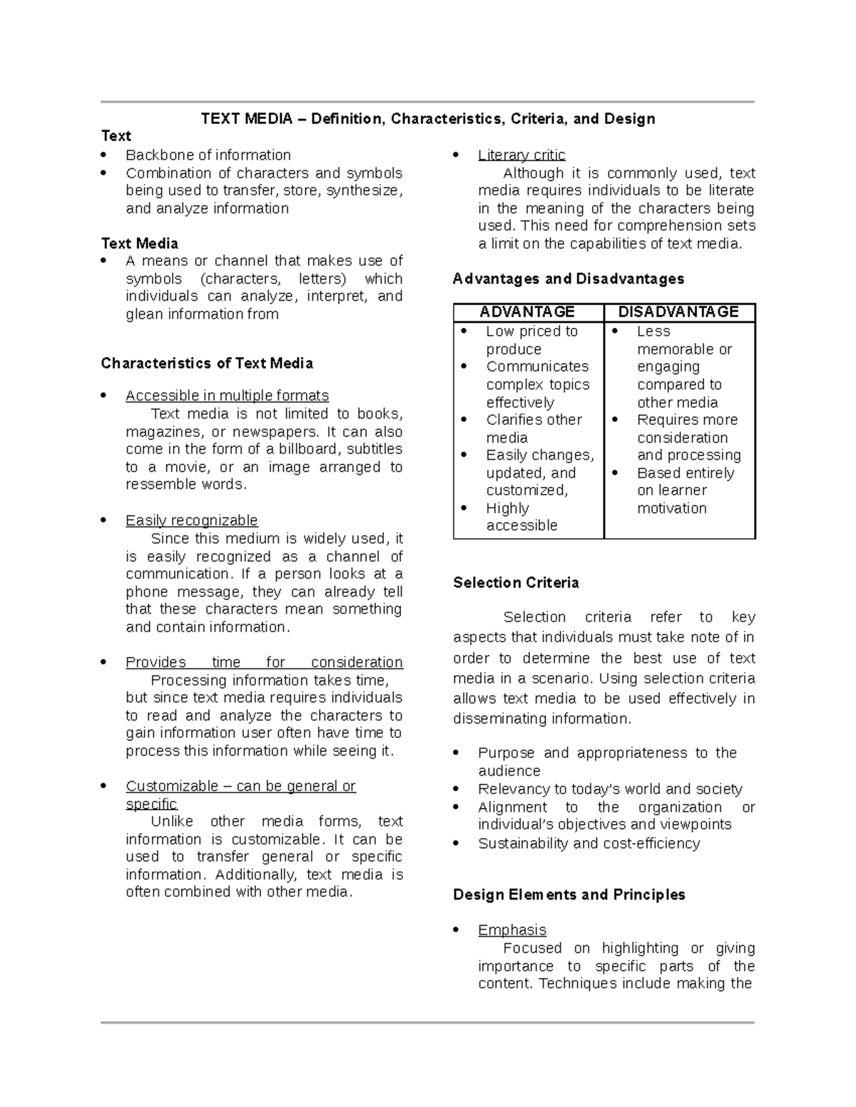 TEXT Media: Definitions, Characteristics, and Design Principles - Studocu