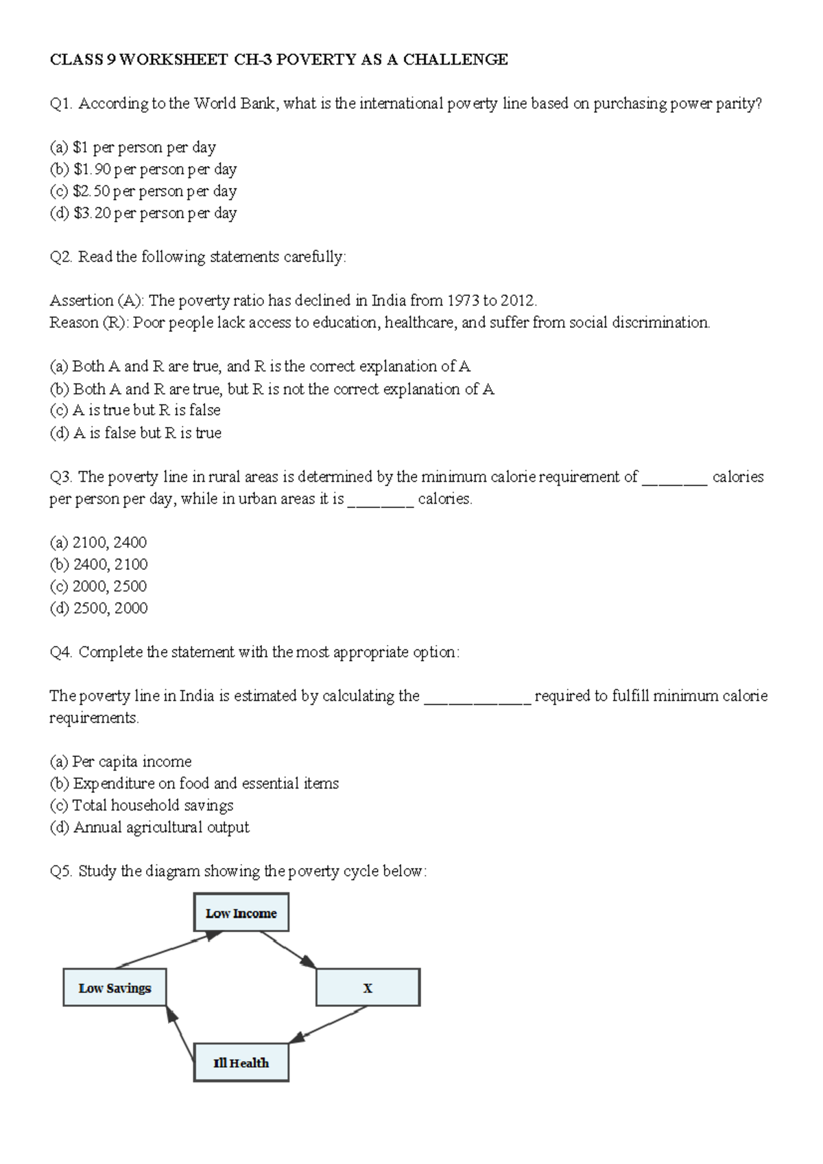 CLASS 9 WORKSHEET: POVERTY AS A CHALLENGE (COMPETENCY BASED) - Studocu