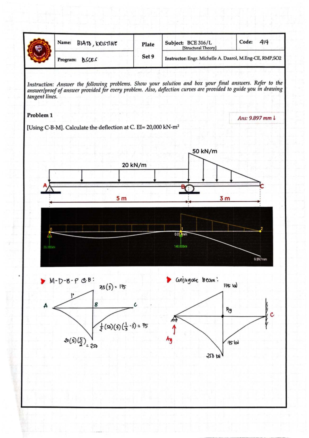 BCE 414 Midterm Solutions for Deflection Problems - Biato - Studocu