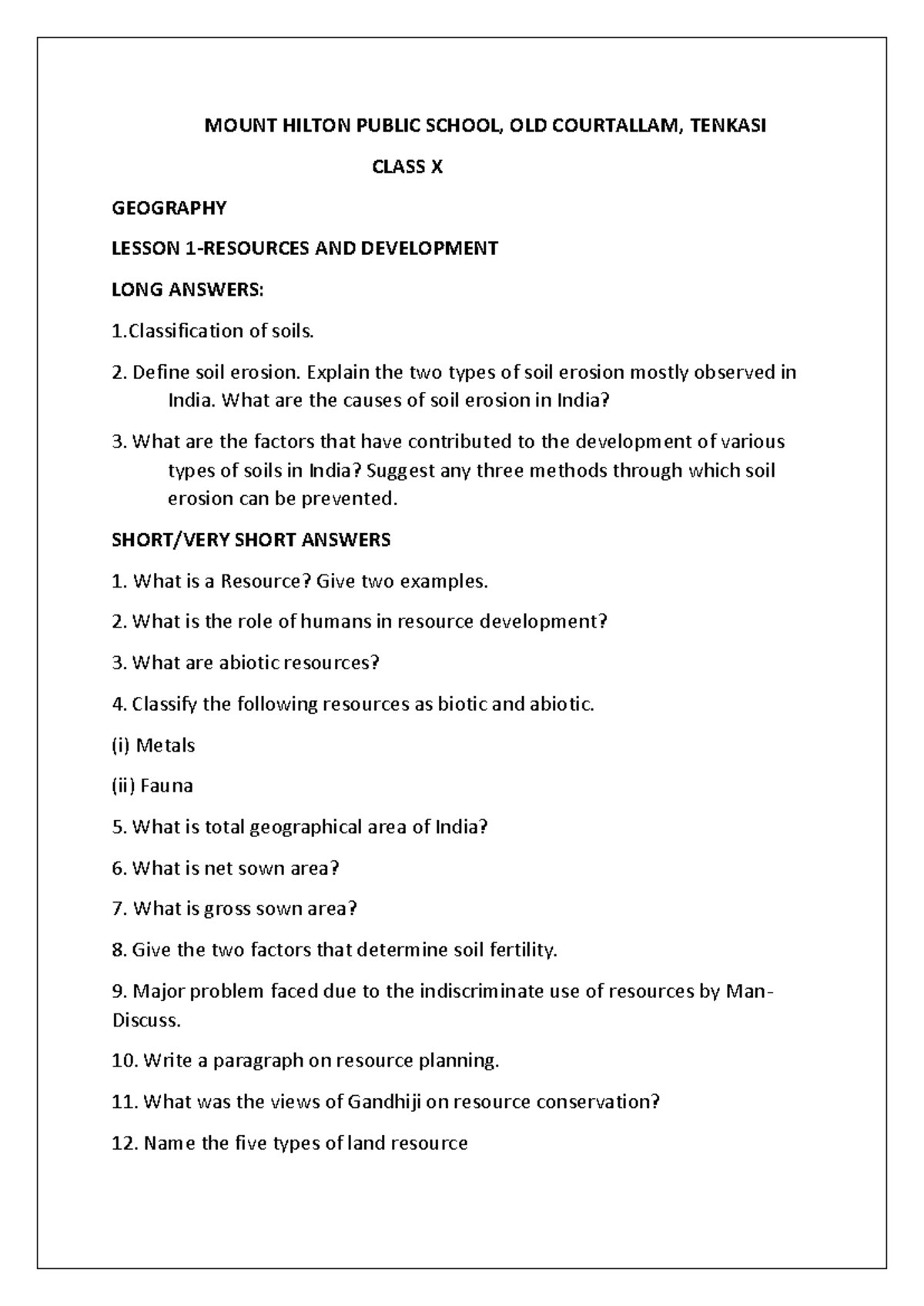 QB Social 10th - Geography Lesson Notes and Long Answers - Studocu