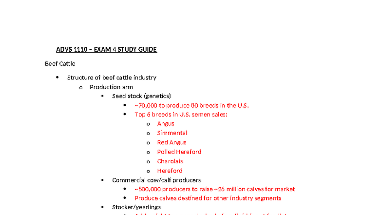 ADVS 1110 - Beef Cattle Industry Structure & Production Overview Study ...