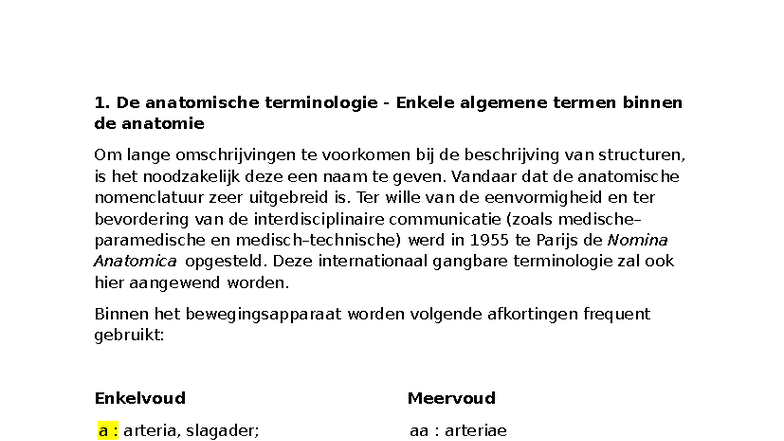 Anatomie Module 1: Basis Anatomische Terminologie en Structuren - Studocu