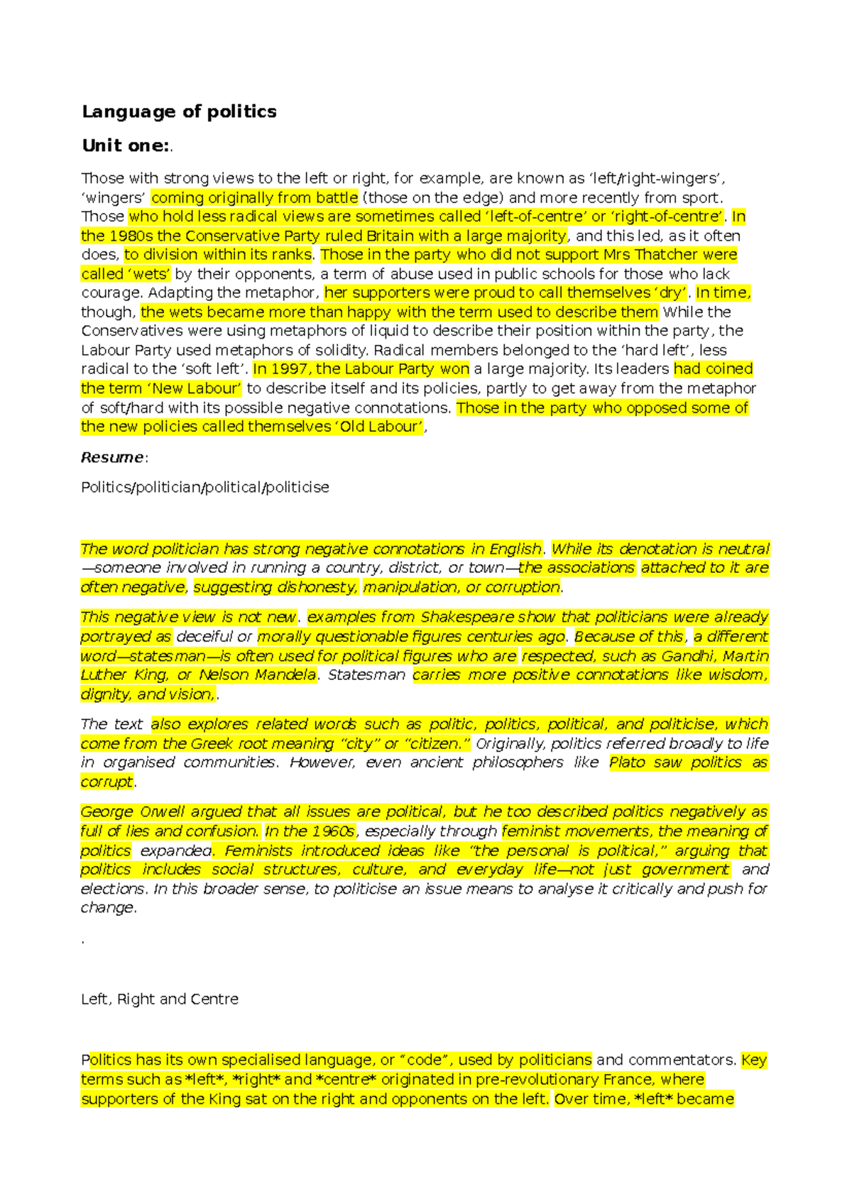 Language of Politics: Unit One Analysis and Key Concepts - Studocu