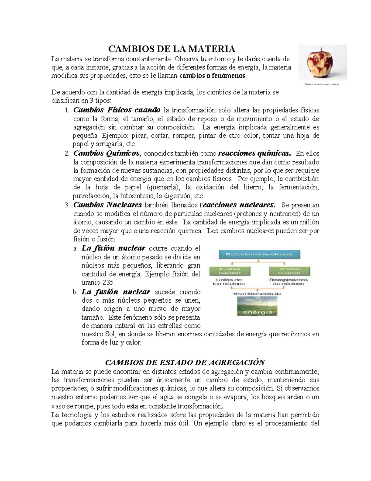 Cambios de la Materia: Tipos y Ejemplos de Transformaciones - Studocu