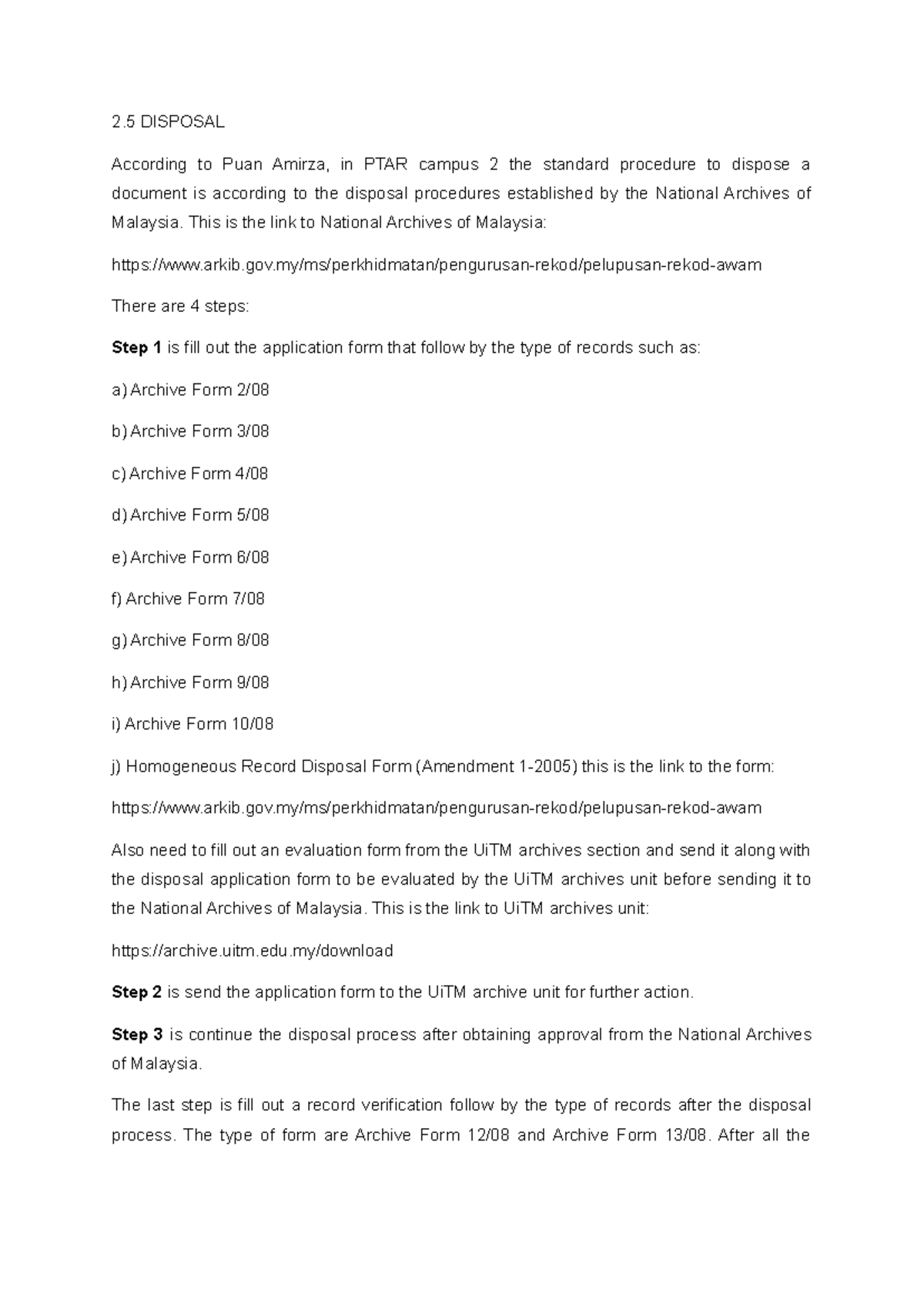 Disposal Procedures for IMD161 - Notes on Document Management - Studocu