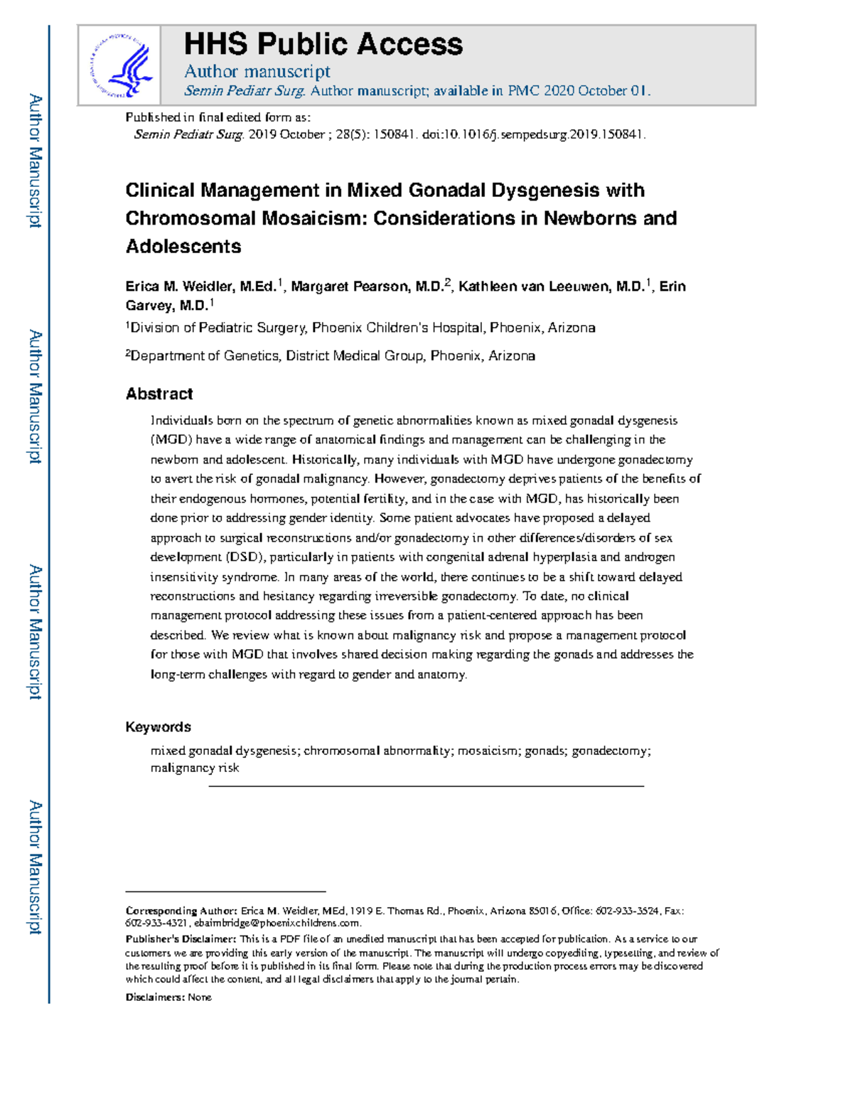Clinical Management of Mixed Gonadal Dysgenesis (MGD) in Pediatrics ...