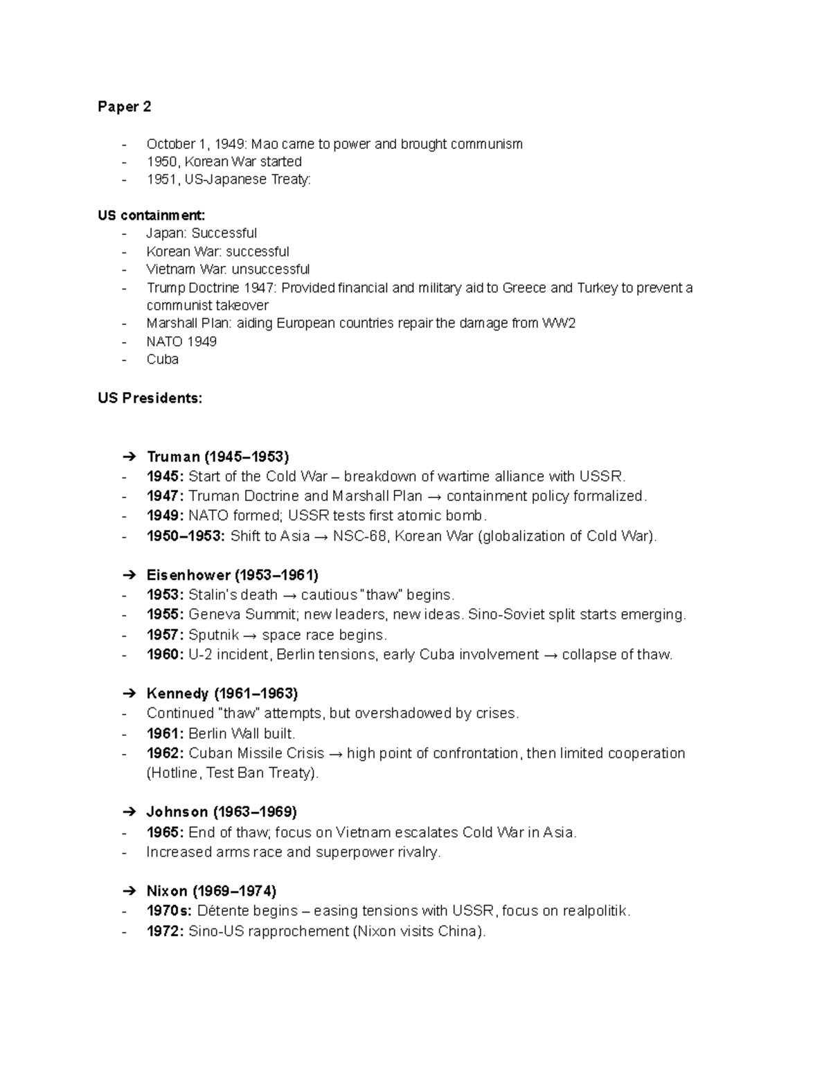 Cold War Overview: Key Events and Policies (Paper 3 Notes) - Studocu