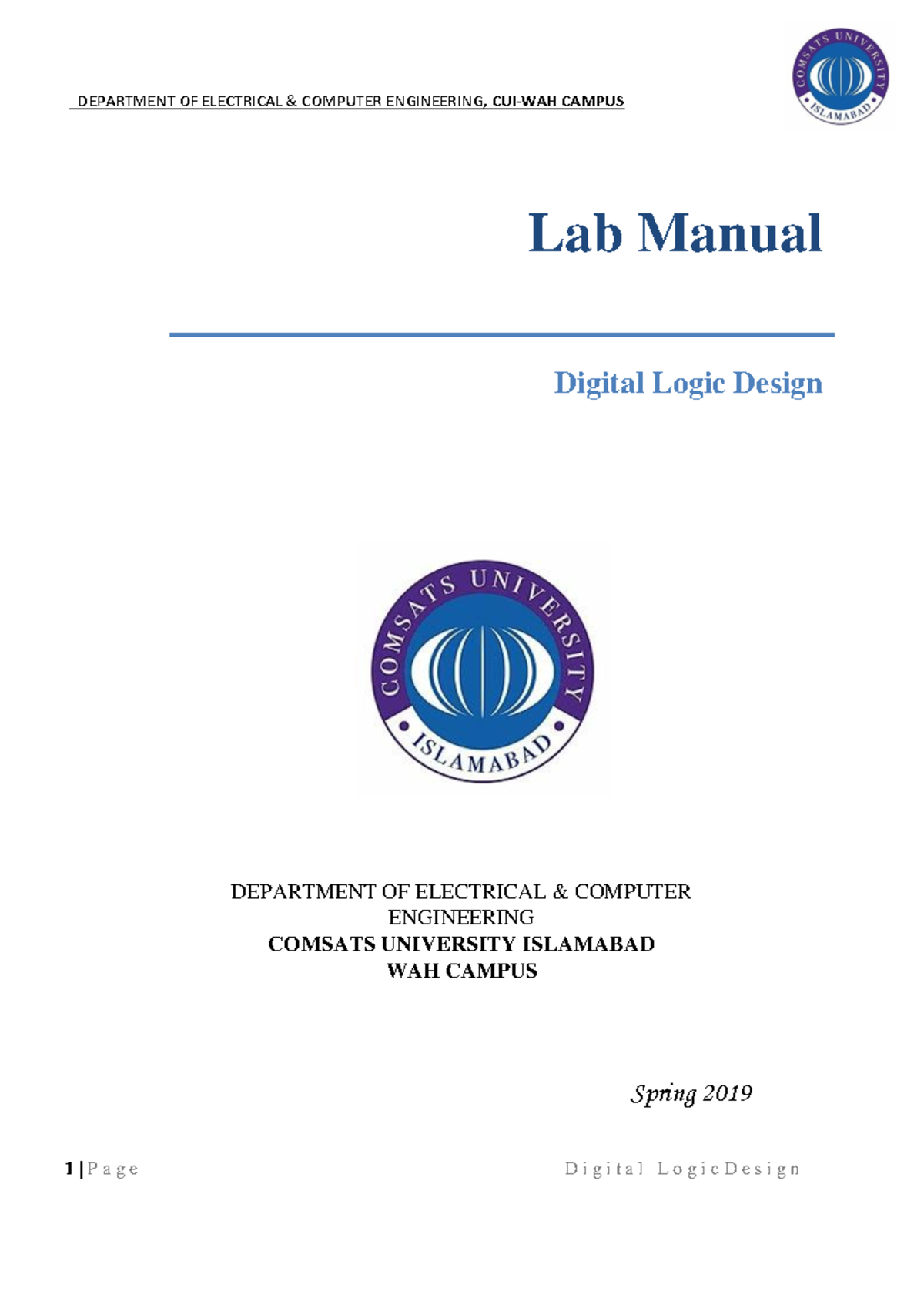 DLD Lab Manual: Digital Logic Design Experiments - Spring 2019 - Studocu