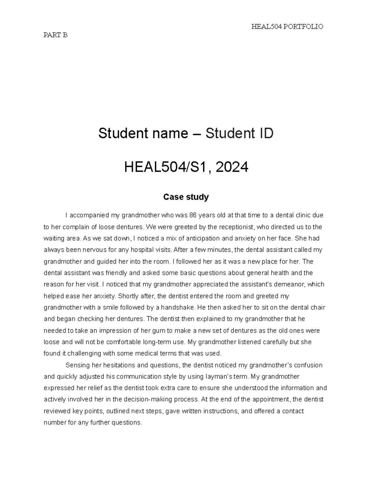 HEAL504 Case Study: Communication Strategies for Elderly Care - Studocu