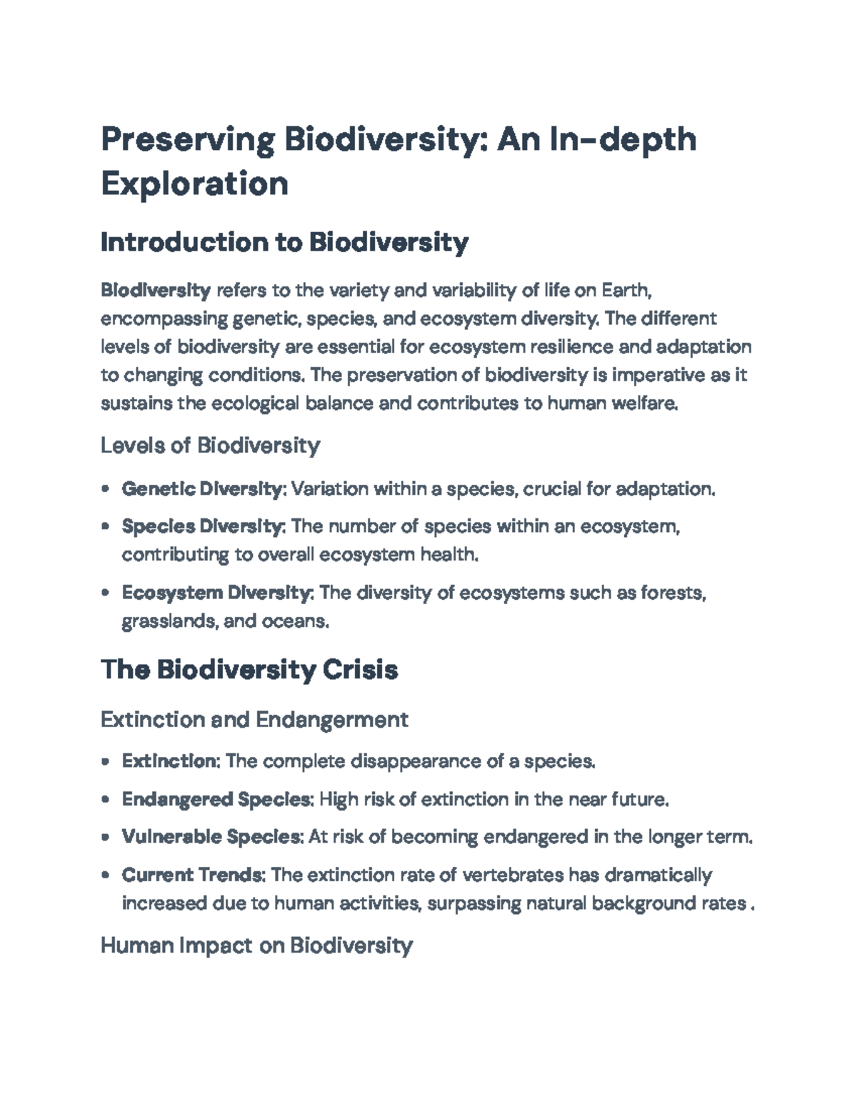 Preserving Biodiversity: Impacts, Threats, and Conservation Strategies ...