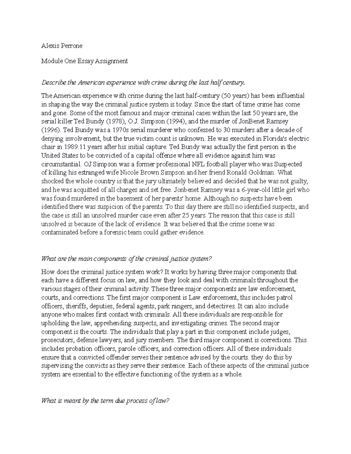 Module 1 Essay: Exploration of Crime in the U.S. Criminal Justice ...