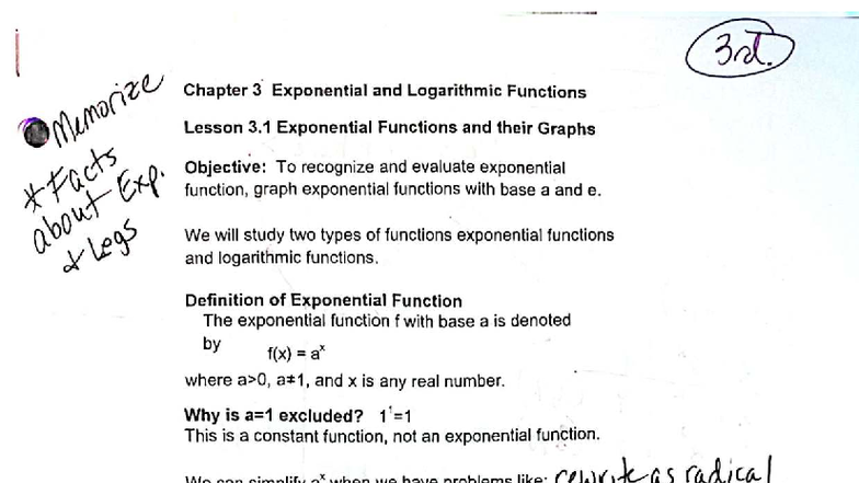 3rd Lesson 3.1: Exponential Functions & Graphs (Math 101) - Studocu