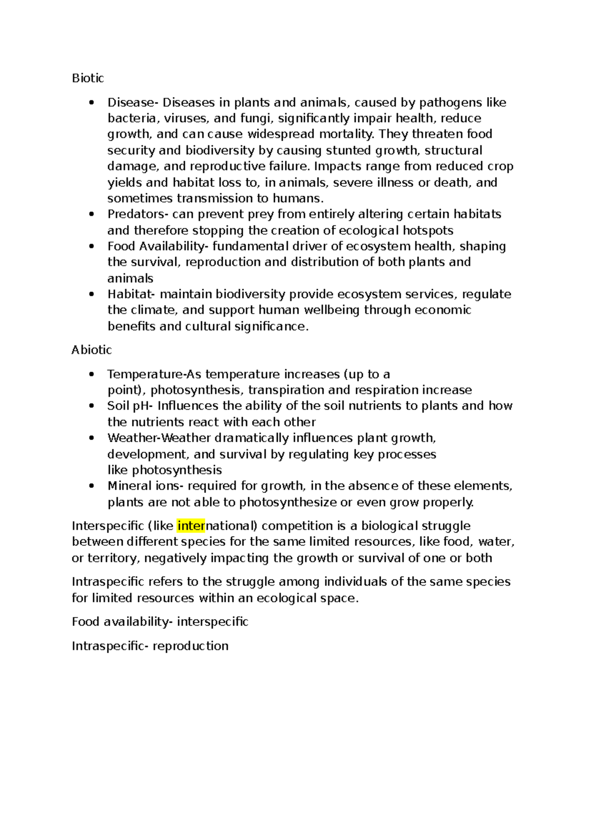 Abiotic and Biotic Factors in Ecology - Unit 3 Notes - Studocu