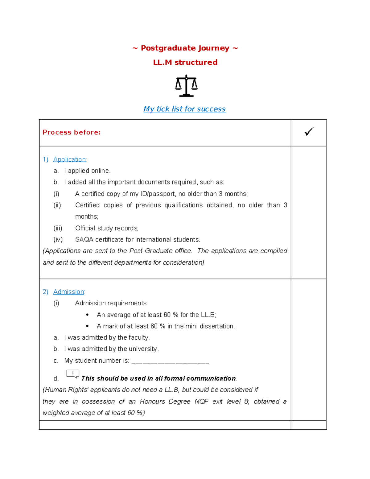 2026 LL.M Postgraduate Journey: A Structured Success Checklist - Studocu