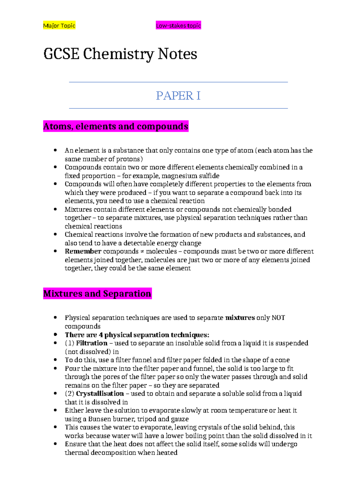 GCSE Chemistry Notes: Atoms, Elements, Compounds & Bonding Concepts ...
