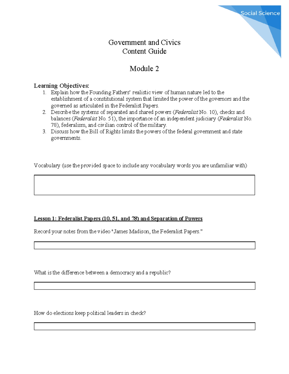 Mod2CGGovt - Government and Civics Worksheet with Key Concepts - Studocu