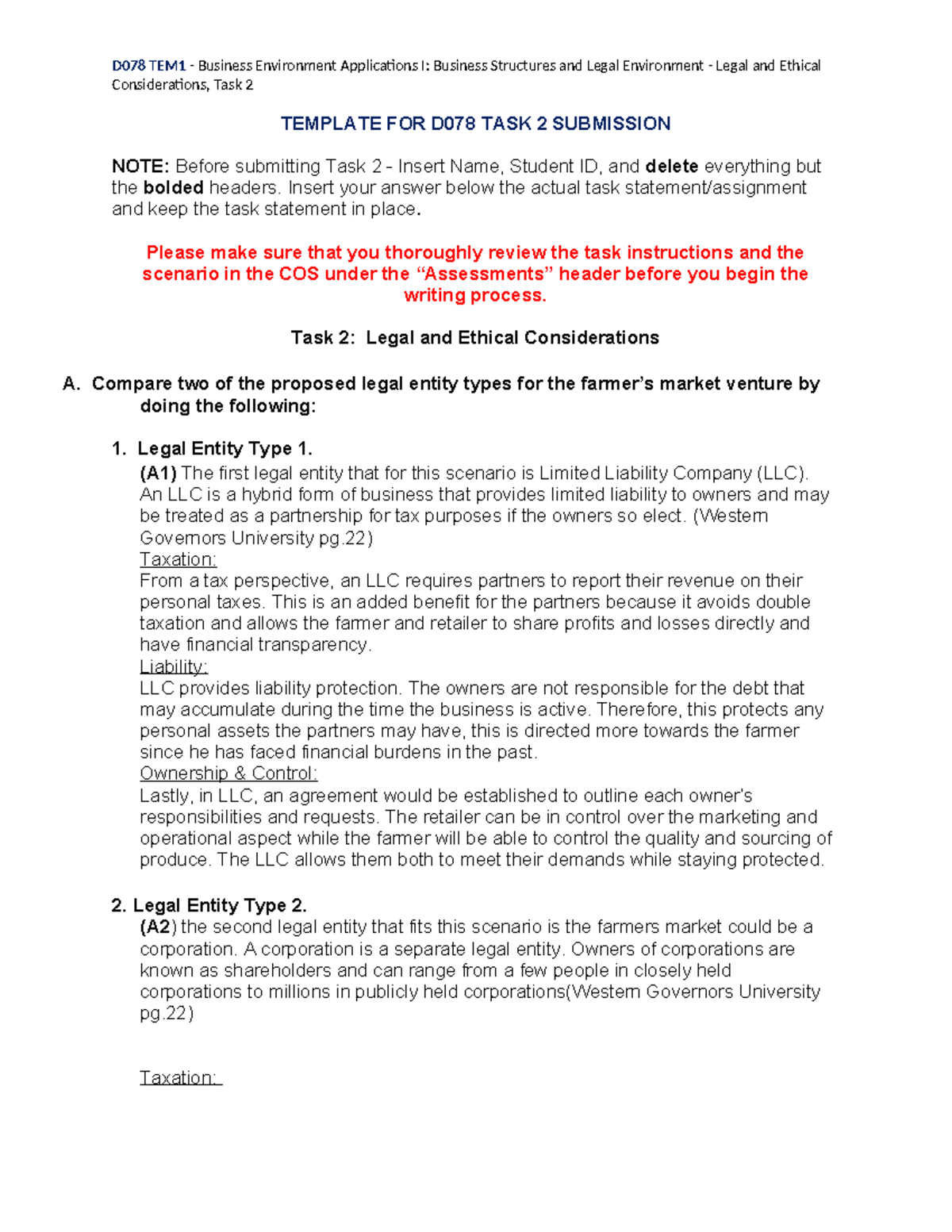 D078 - Task 2 Passed - D078 TEM1 - Business Environment Applications I ...