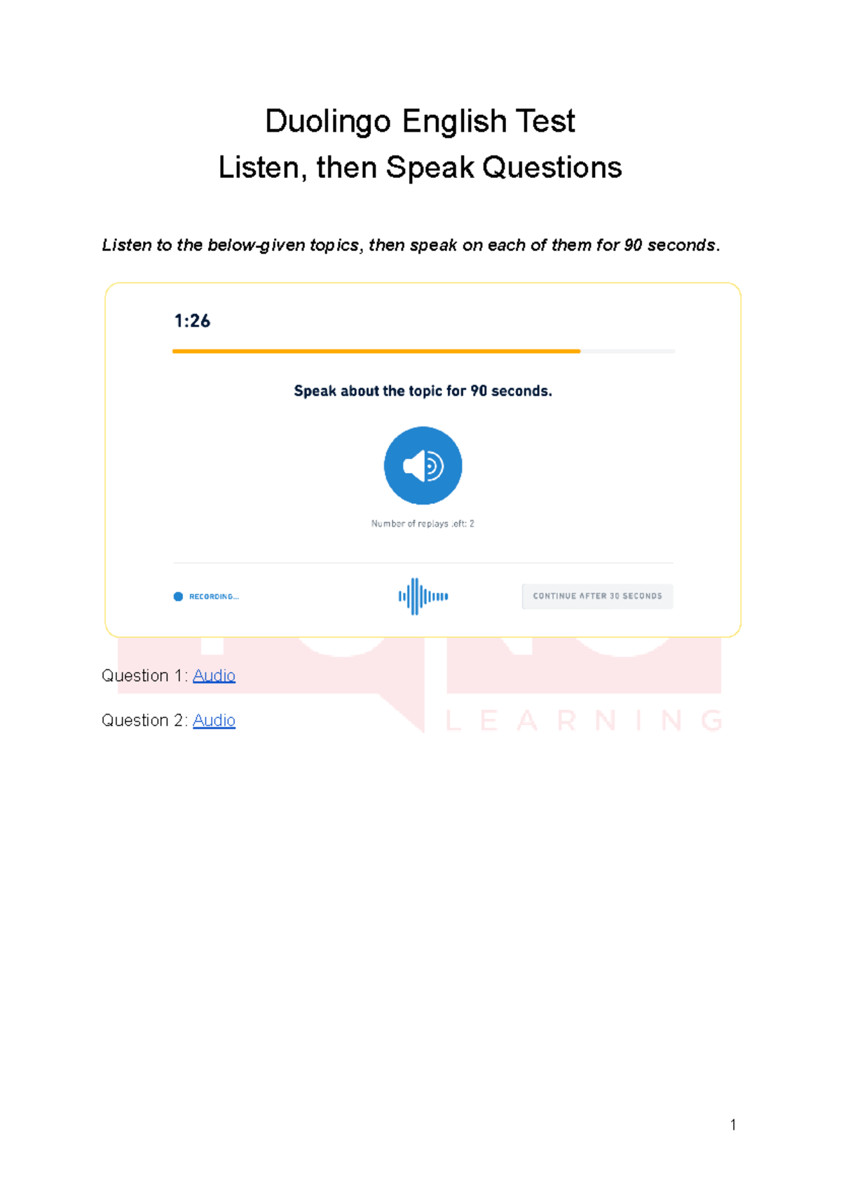 Duolingo Sample Question and Answer pdf for Listen Then Speak Type (2 ...