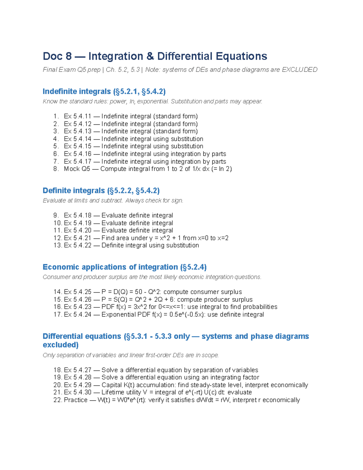 Integration and Differential Equations Final Exam Q5 Prep Notes - Studocu