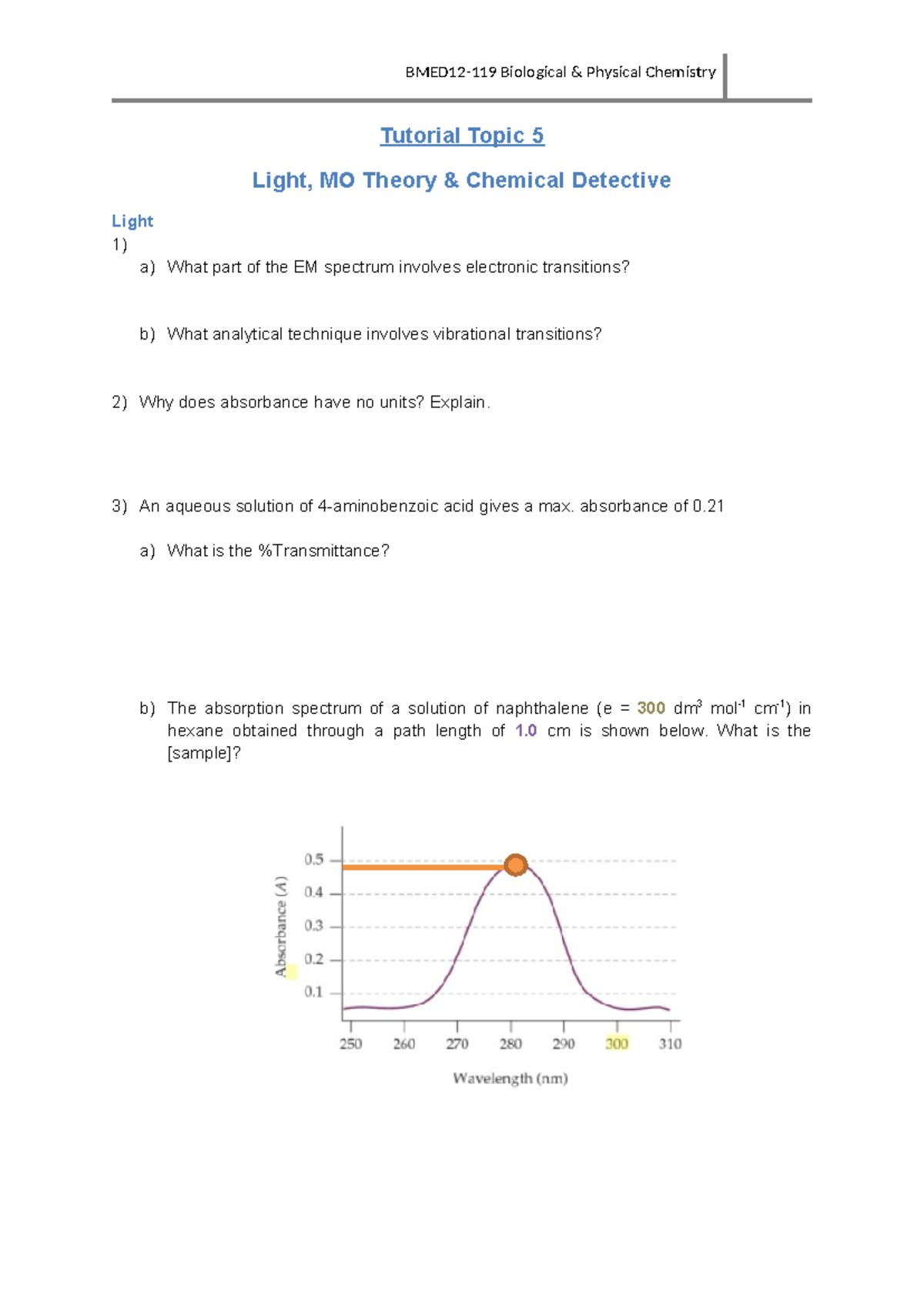 Tutorial Topic 5 Molecular Orbitals - Tutorial Topic 5 Light, MO Theory ...