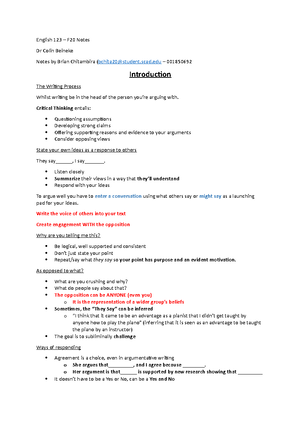 They Say/I Say Chapter 3 Notes - CHAPTER 3: THEY SAY He Himself Puts ...