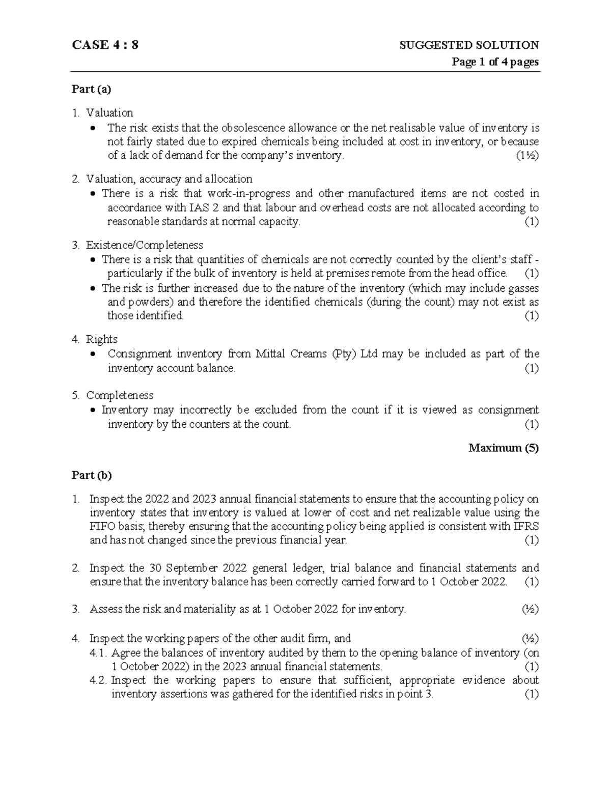 CASE 4: Suggested Solutions for Inventory Valuation Risks and Audit ...