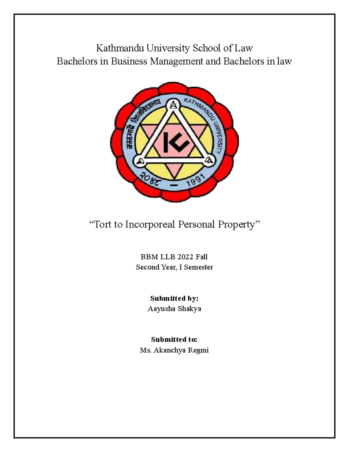 Tort to Incorporeal Personal Property: Insights for BBM LLB 2022 Fall ...