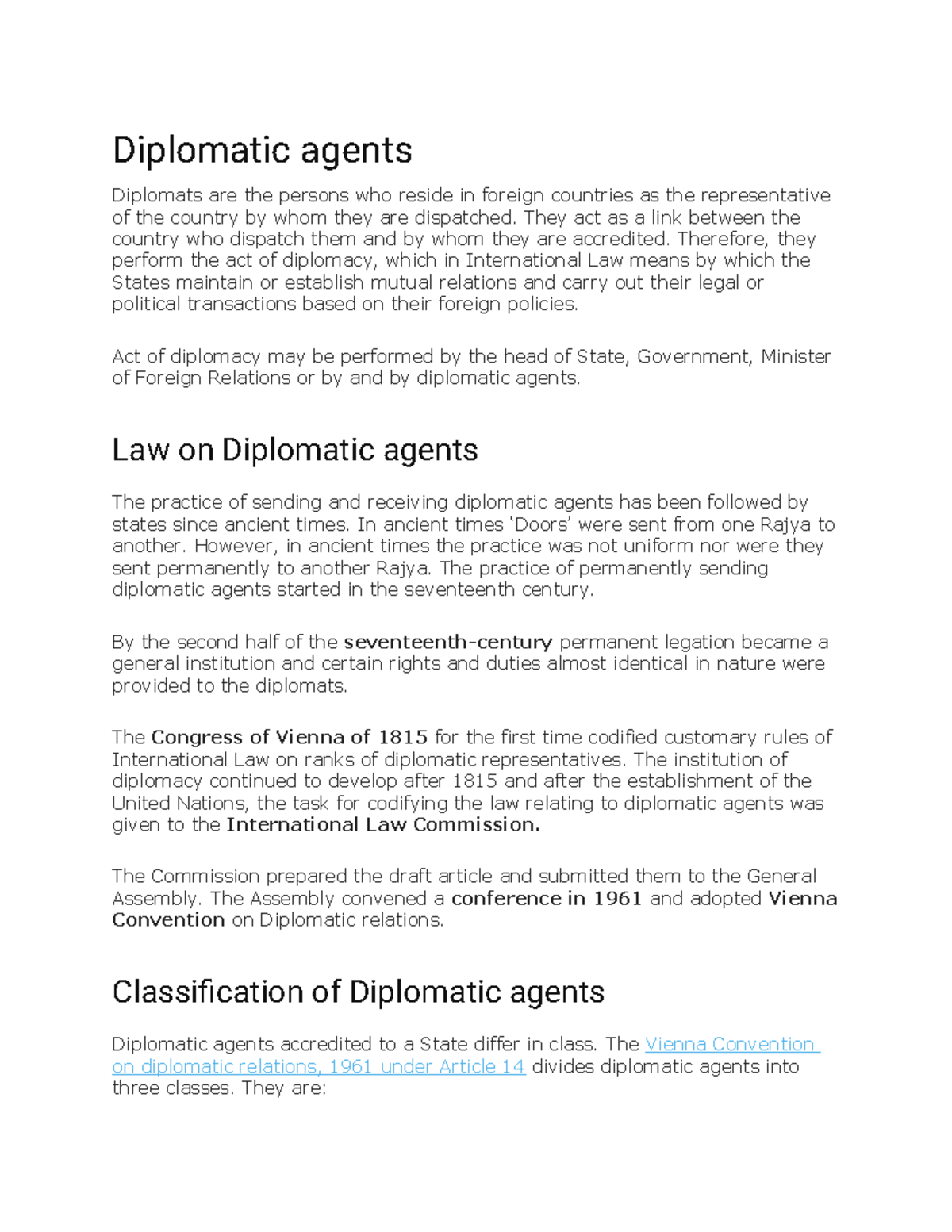 Diplomatic Agents: Key Principles and Laws in Public Int. Law (PIL ...