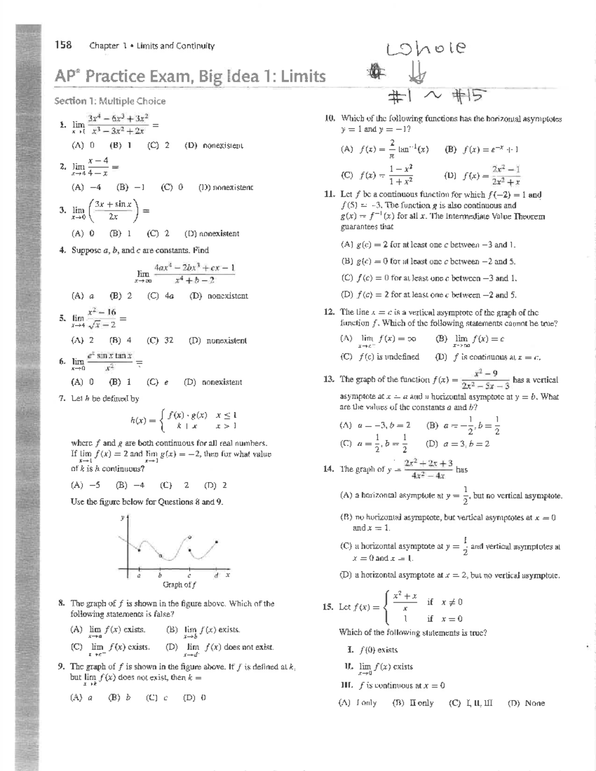 158 Chapter 1 Limits and Continuity Practice Exam Review - Studocu
