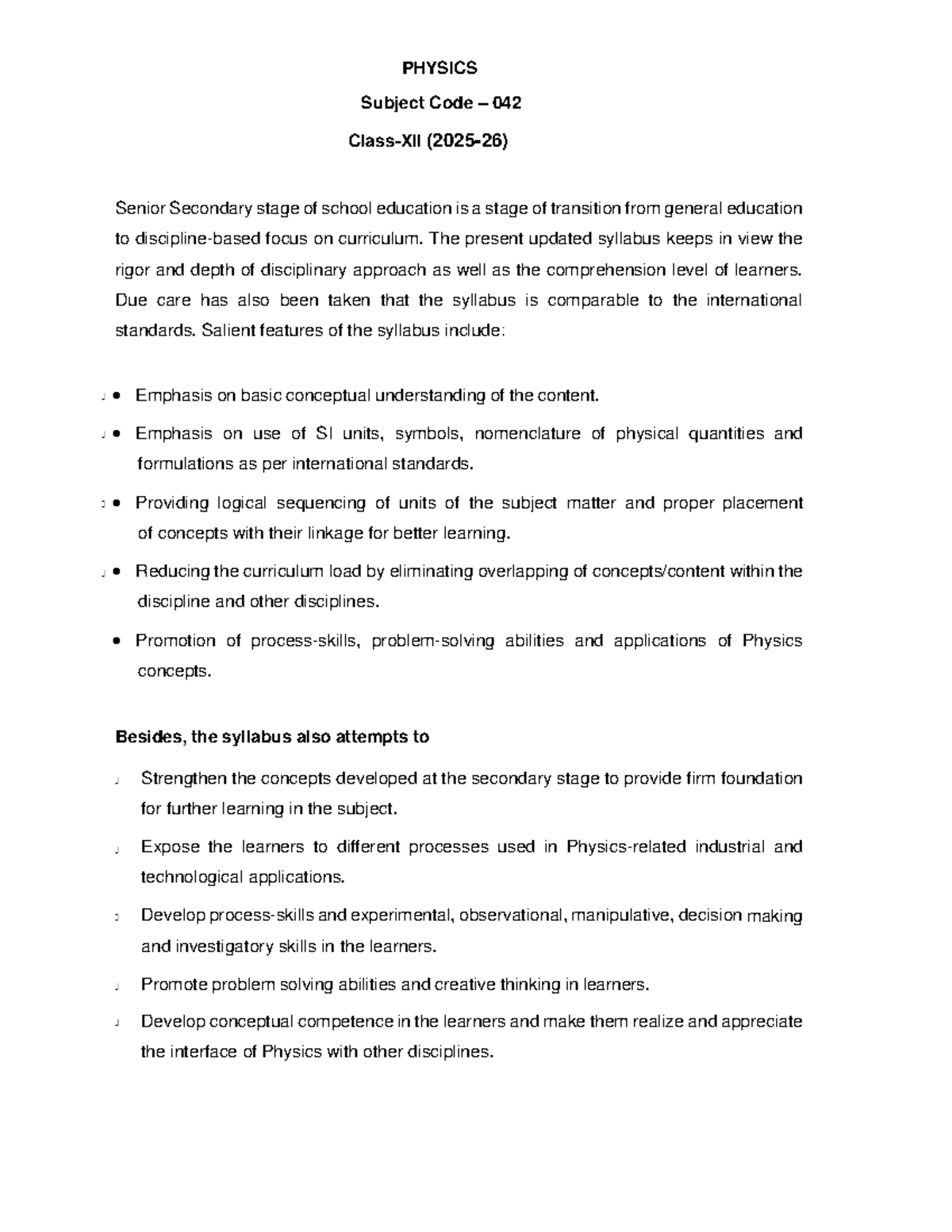 Physics Syllabus Class XII (042) for 2025-26: Comprehensive Overview ...