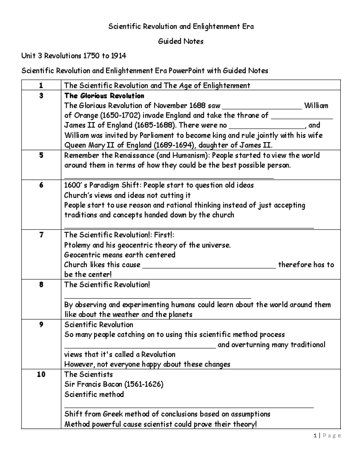 Scientific Revolution & Enlightenment Era Guided Notes - Unit 3 - Studocu