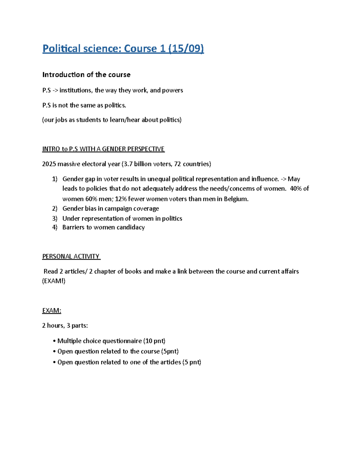 Political Science Course 1: Intro to Institutions & Gender Perspectives ...