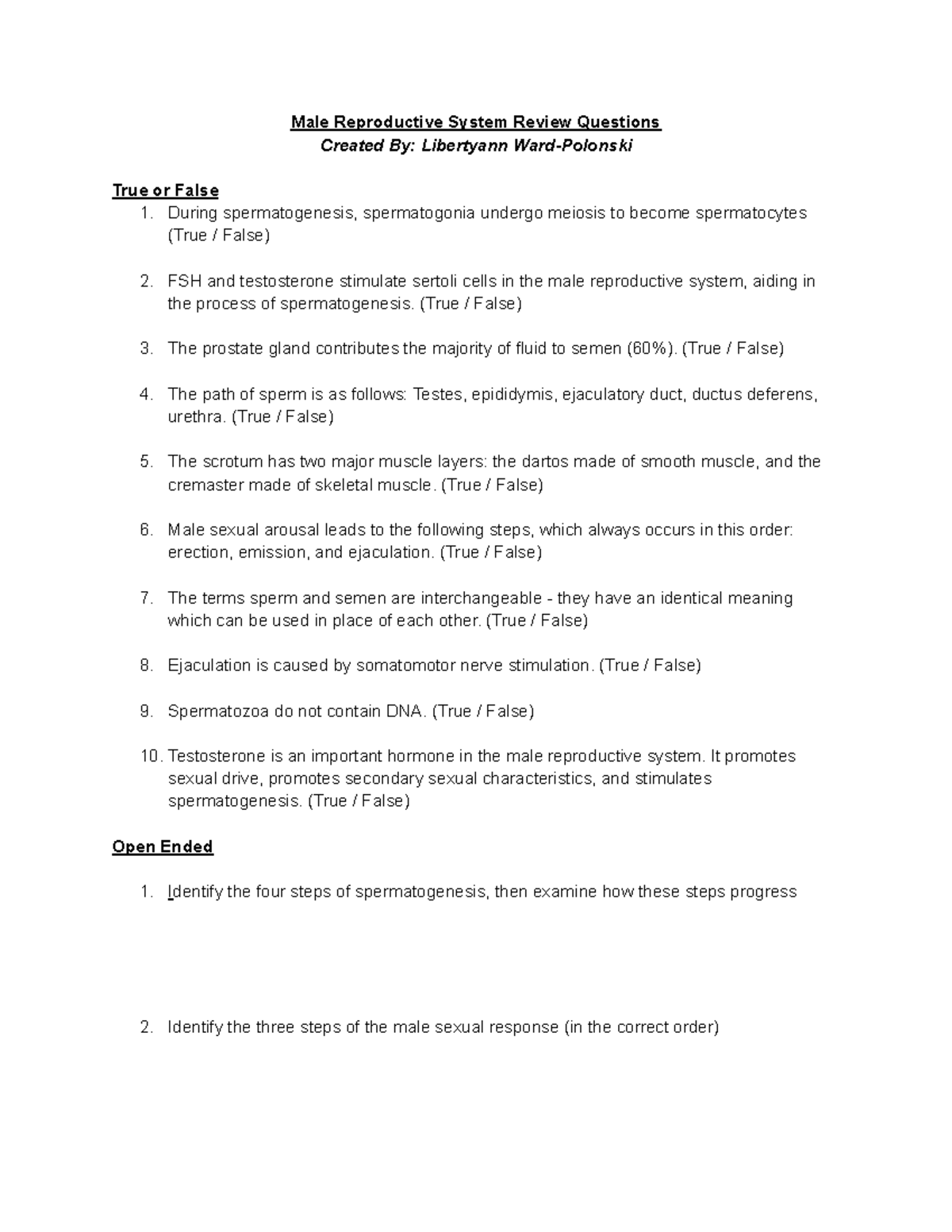 4-24 UTA Review Packet: Male & Female Reproductive Systems Quiz - Studocu