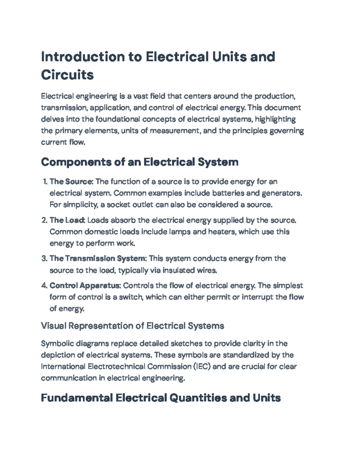 Introduction to Electrical Units and Circuits: Core Concepts and ...