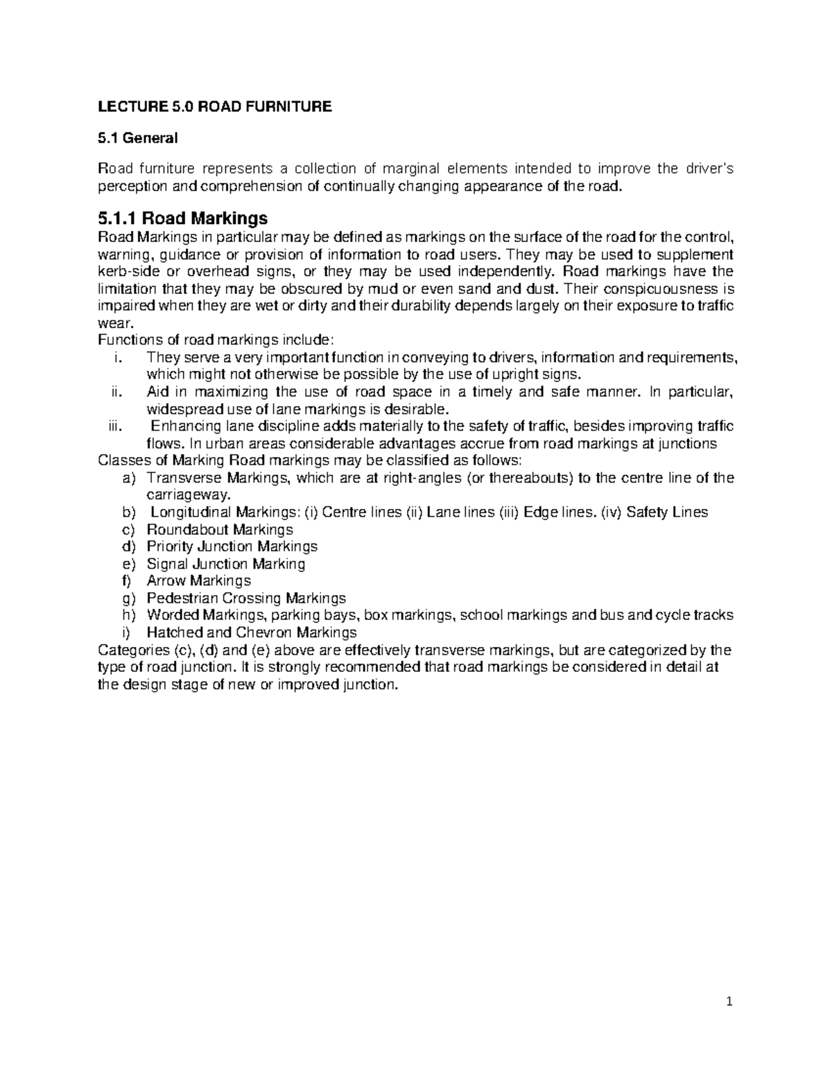 Lecture 5: Overview of Road Furniture and its Functions - Studocu