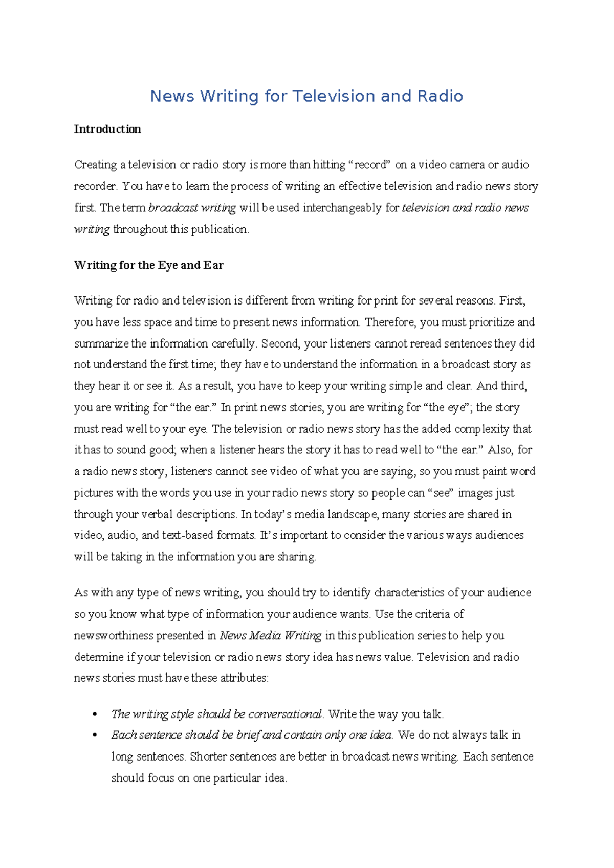News Writing for Television and Radio - News Writing for Television and ...