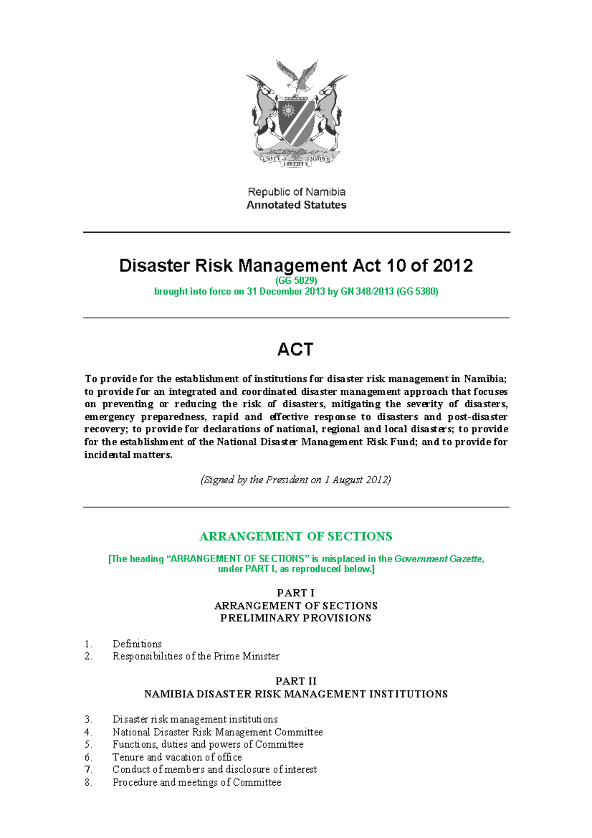 Disaster Risk Management Act 10 of 2012 - Disaster Risk Management Act 10 of 2012 (GG 5029 ...