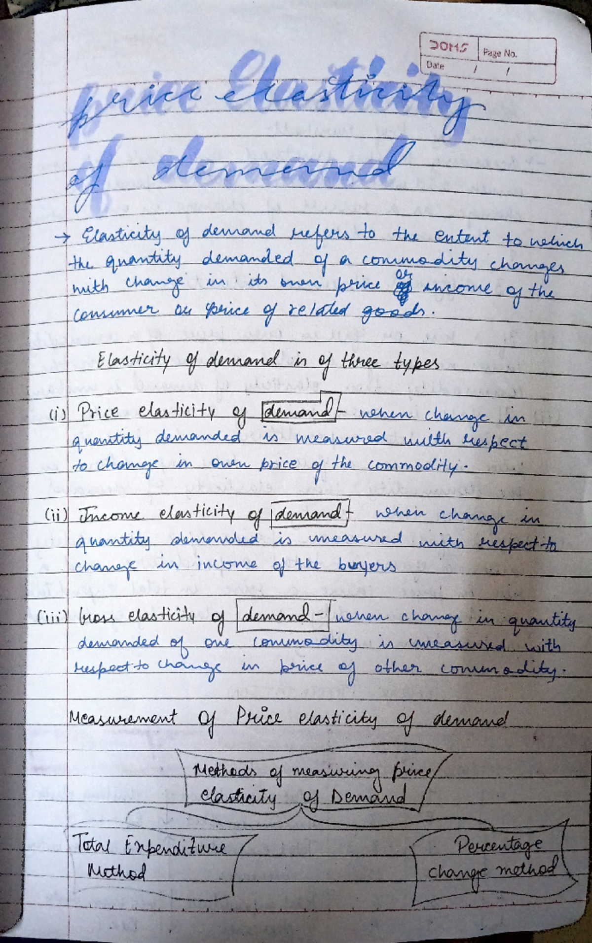 Class 11 Economics: Price Elasticity of Demand Notes - Studocu