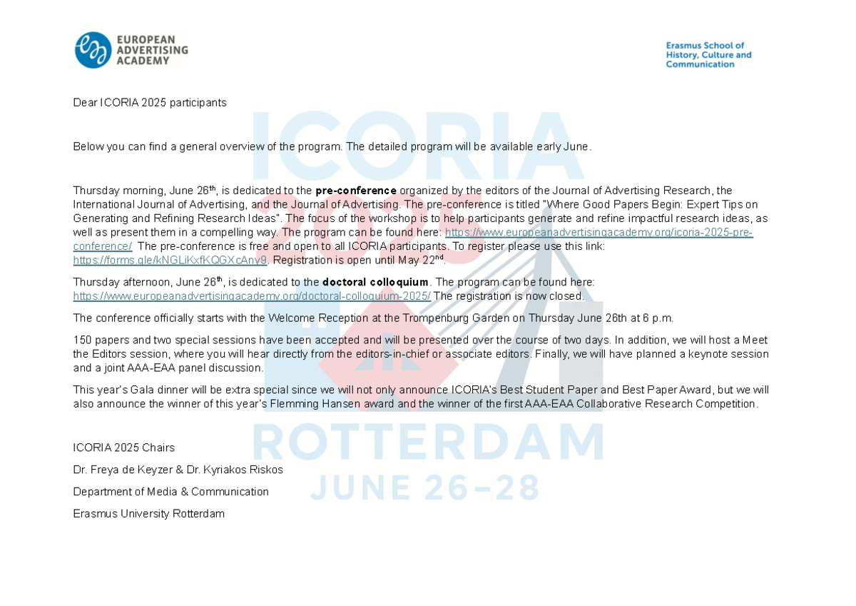 ICORIA 2025: General Program Overview and Key Events - Studocu