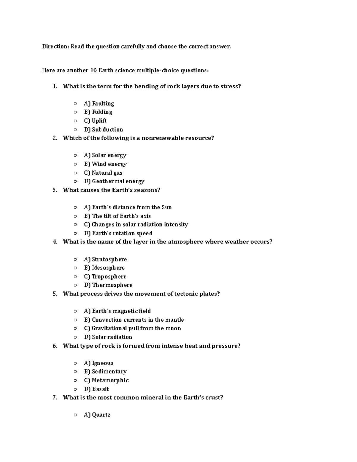 Y11 Earth Science Quiz: Geological Stress, Rock Formation & Weathering ...