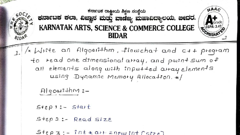 Algorithm and Flowchart Programs for Dynamic Memory Allocation and More (CS101) - Studocu
