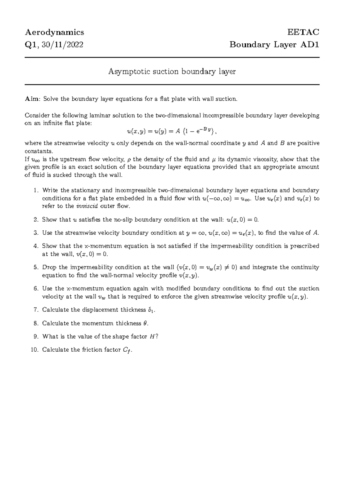 Boundary Layer Solutions for AD1 AD2: Suction Effects & Calculations ...